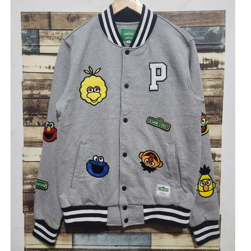 Jual Sesame Street x Pancoat Varsity Jacket Grey Original ( Size L ...