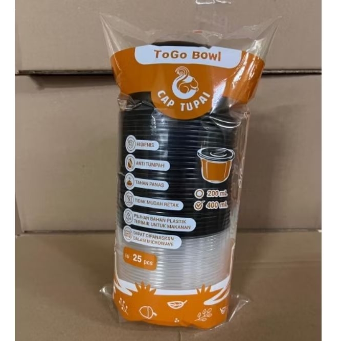 Jual Thinwall Round Bowl HITAM 200ml & 400ml + Tutup (Isi 25 Pcs ...