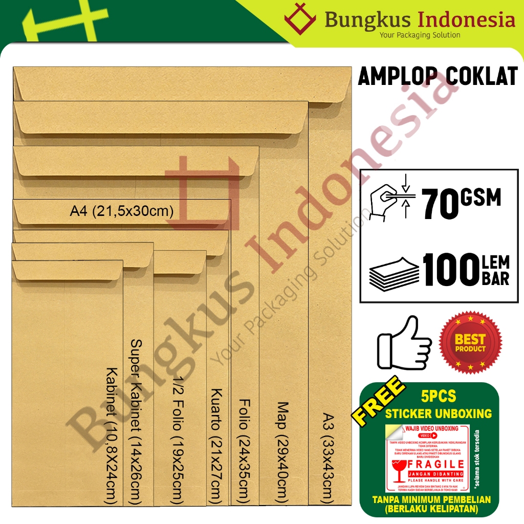 Jual Amplop Coklat Zibiz Super Kabinet 1/2 Folio Kuarto A4 Folio Map A3 ...