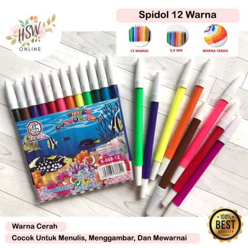 Jual Spidol Warna Warni Set 12 Warna Sepidol Kecil Colouring Pen Marker ...