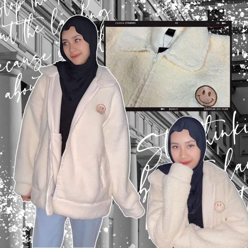 Jual NBN Jaket Bulu Sherpa Coat Smile Edition | Shopee Indonesia