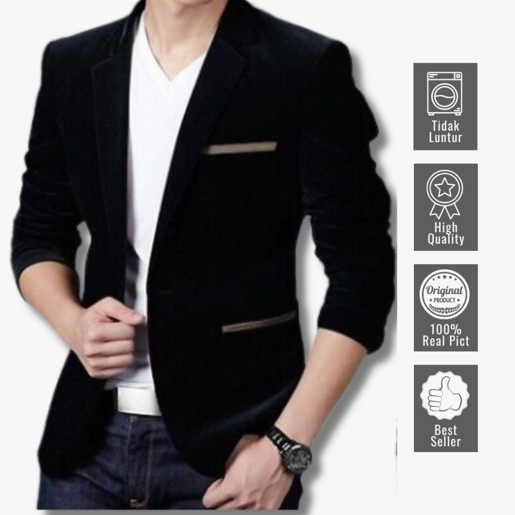 Jual Jas Blazer Pria Hitam Slimfit Formal Free Dasi Untuk Ngantor Wisuda Pernikahan Size M ...