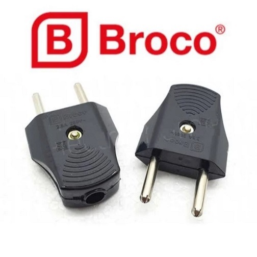 Jual Steker Gepeng Broco Two Pole Plug 2.5A 250V Hitam Colokan Listrik ...