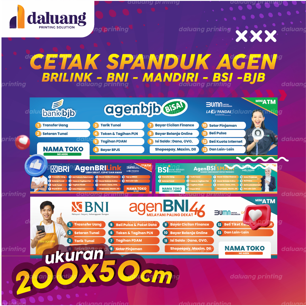Jual 200x50cm | Spanduk Banner Flexi Custom Agen Bank BRILink Mandiri ...