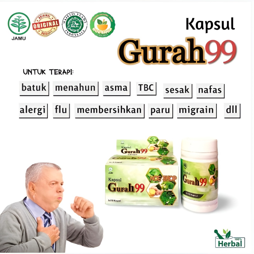 Jual Kapsul Gurah 99 Herbal Terapi Batuk Asma Flu Bronkhitis Sesak ...