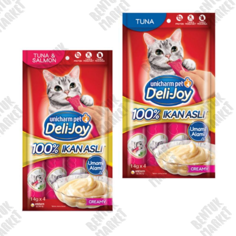 Jual DELIJOY Snack Kucing Basah Rasa Creamy Tuna Salmon Sachet 4x14gr ...