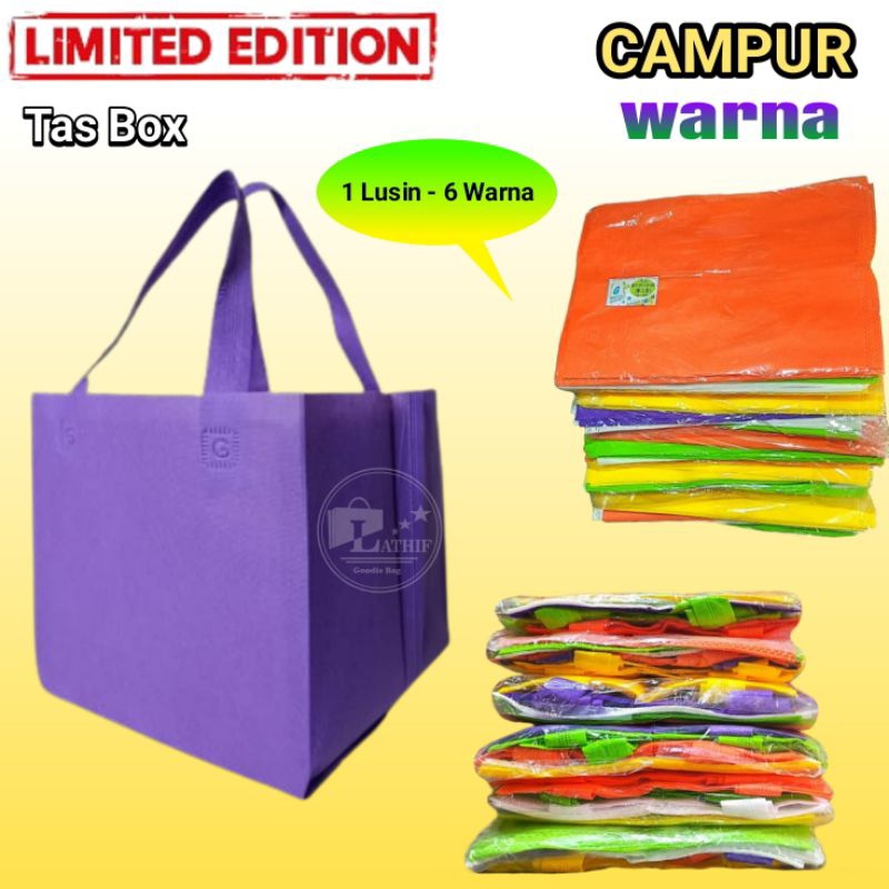 Jual ( 12 PCS ) Tas Box 22x22 & 20x20 Hajatan Tas Kotak Nasi Tas Besek Goodiebag Spunbond ...