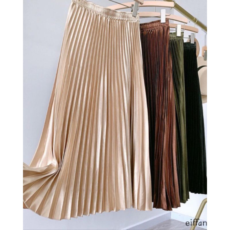 Jual Rok Plisket Bludru Panjang Premium/Rok Bludru Import/Rok Velvet ...