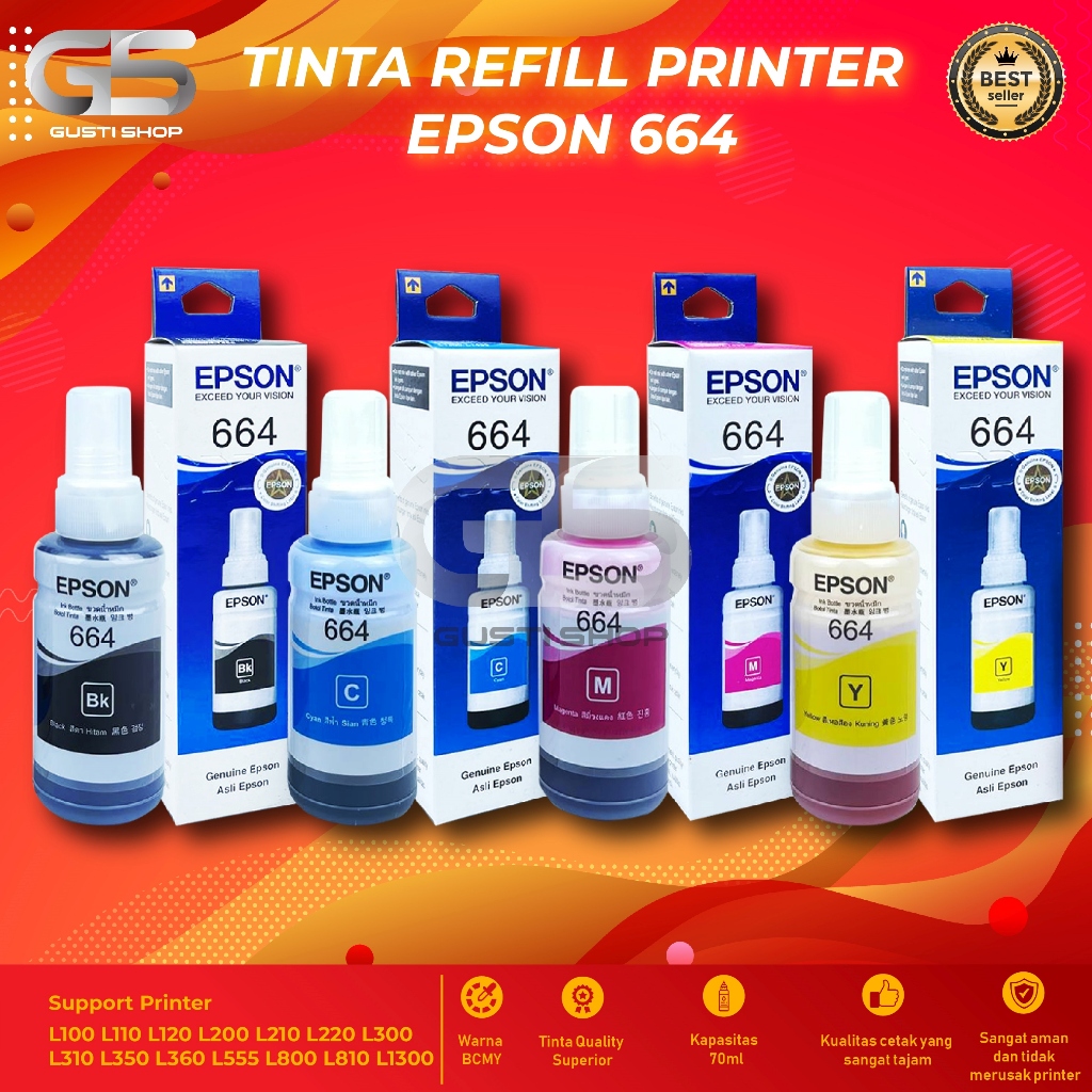 Jual Tinta Epson 664 Untuk Printer L100 L110 L111 L120 L130 L132 L200 ...