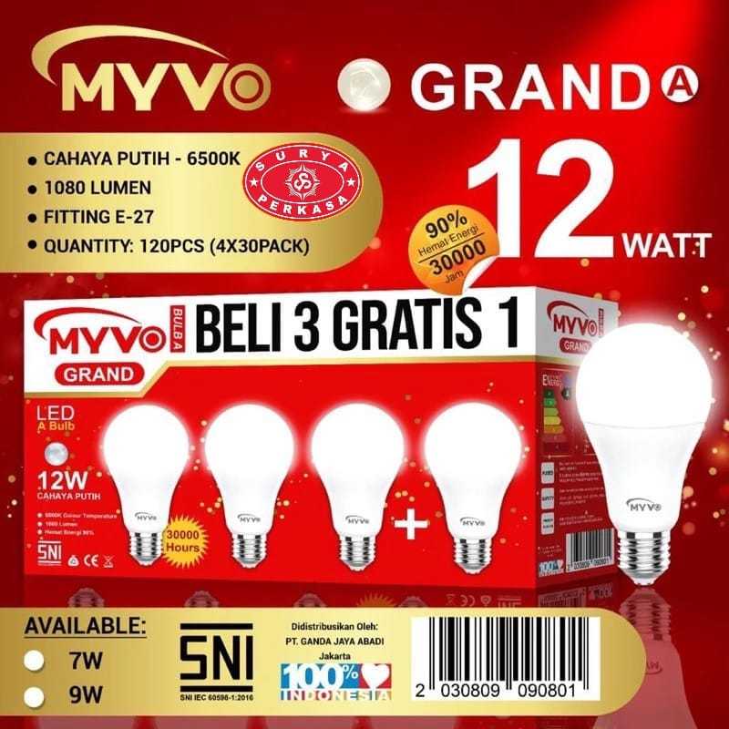 Jual Surya Perkasa MYVO Lampu LED Grand A Buy 3 FREE 1 Putih Lampu LED ...