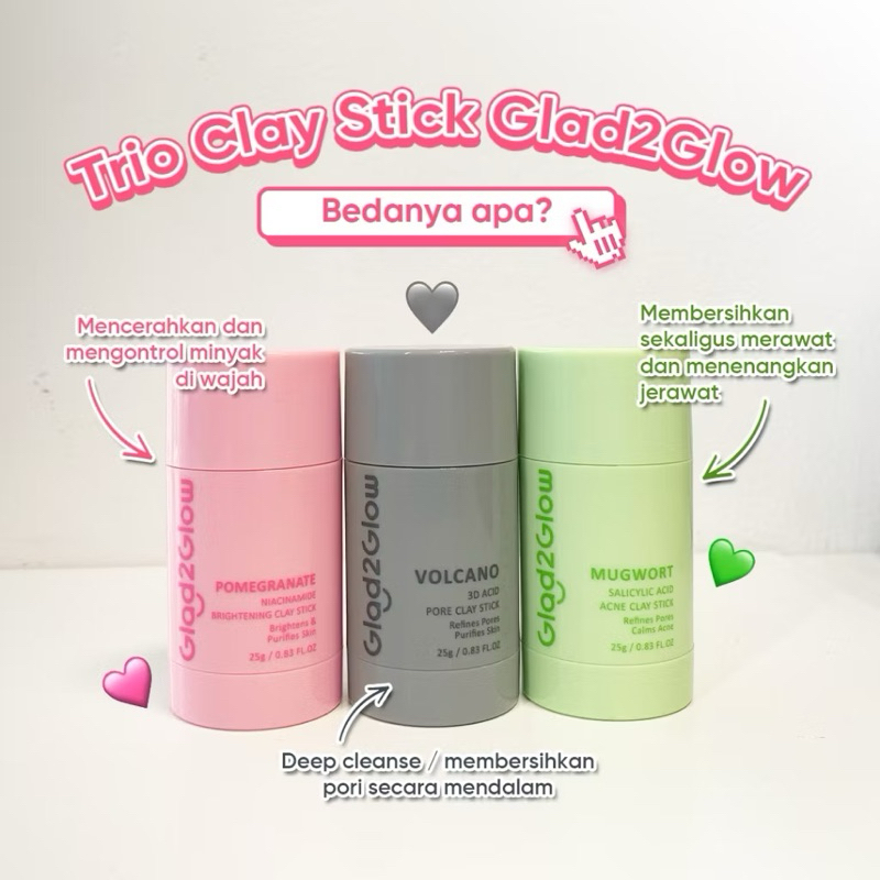 Jual Glad2Glow Volcano Clay Mask Masker Wajah Face Cleansing Stick Salicylic Acid Anti Pores ...