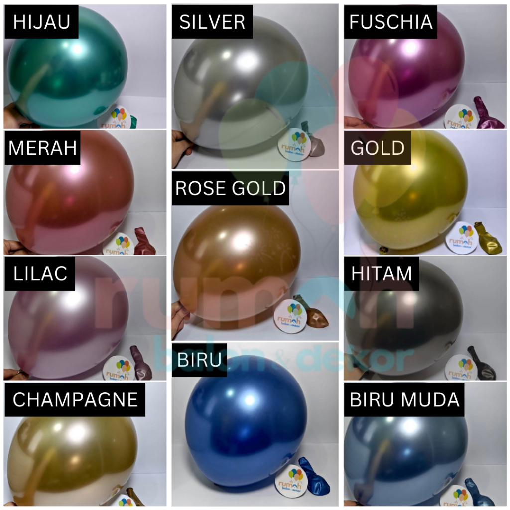 Jual BALON LATEX CHROME 12 INCH / BALON METALIK CHROME PER PACK ISI 10 ...