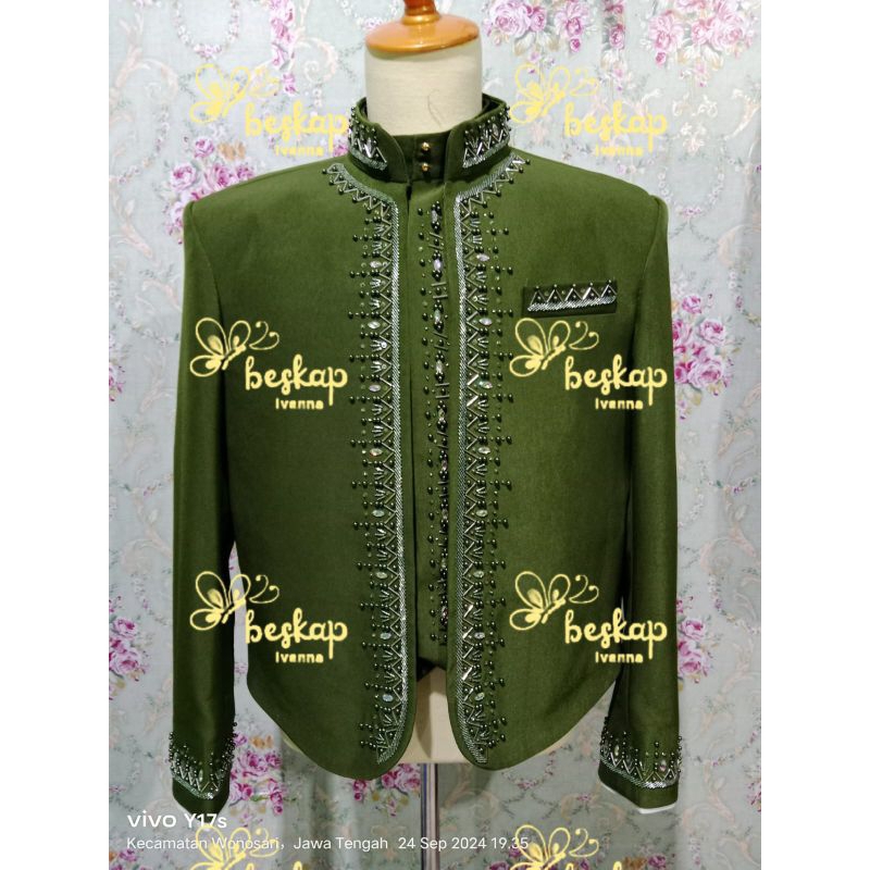 Jual beskap pengantin/beskap jawa/beskap solo, warna hijau army bahan ...