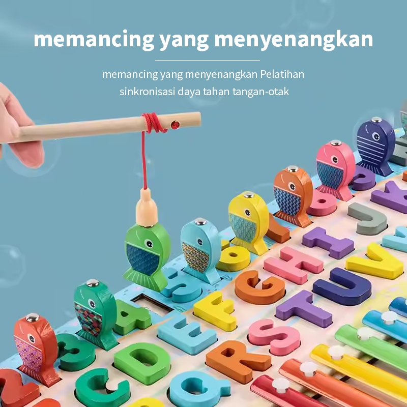 Jual Mainan Edukasi 5 in 1 Puzzle Kayu Anak Huruf dan Angka Pancing ...