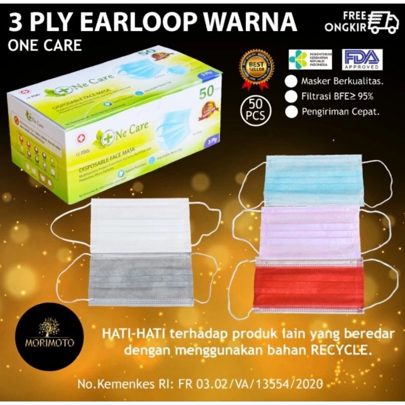 Jual MASKER ONE CARE EARLOOP WARNA PUTIH 3 PLAY 1 BOX ISI 50 PCS BAHAN ...