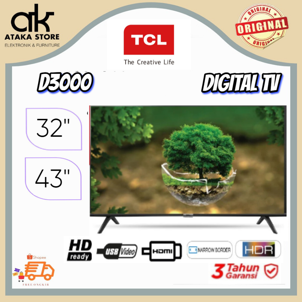 Jual TV LED TCL DIGITAL TV 32D3000 LED TV Digital TCL 32 Inch / 43D3000 43 INCH TCL | Shopee ...