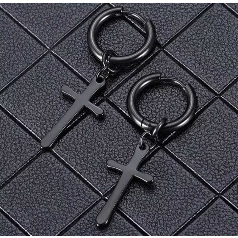 Jual Anting Model Salib Pria Wanita Tindik Earrings Titanium Anti Karat ...