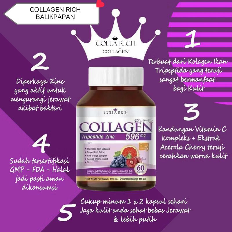 Jual Collagen Rich isi 60 Kapsul Tripeptide Zinc | Shopee Indonesia