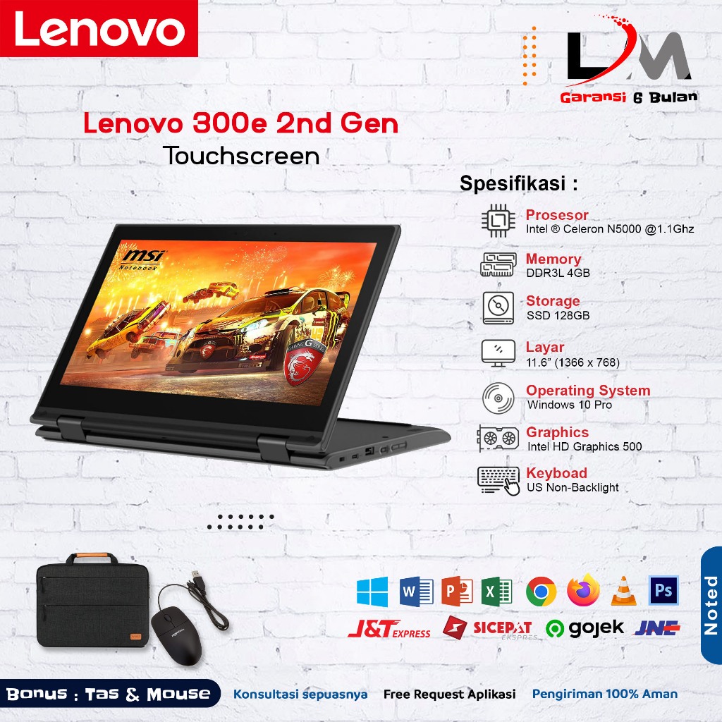 Jual Laptop Lenovo 300e Touchscreen Intel Celeron N5000 RAM 4GB SSD ...