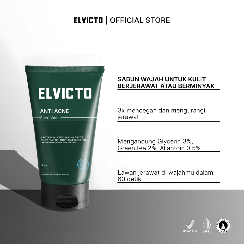 Jual ELVICTO Anti Acne Face Wash | Facial Wash Pria Untuk Kulit Jerawat | Sabun Wajah Pria ...