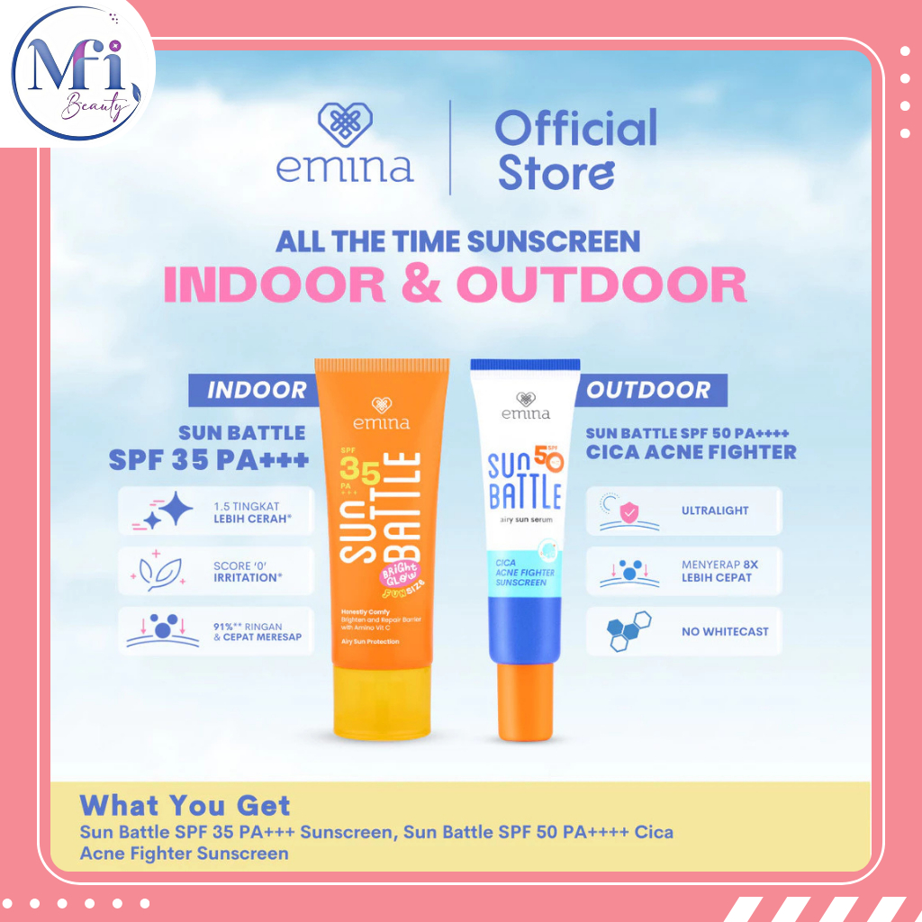 Jual MFI - Paket Emina Sunscreen Sun Battle SPF 30 PA+++ 60 ml + Emina ...