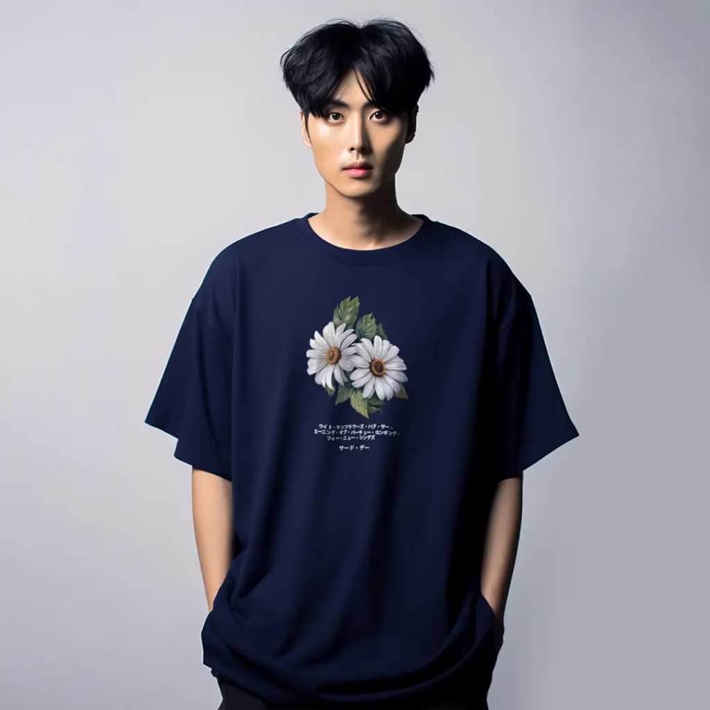 Jual Kaos Oversize Pria Scuba Lux Tebal Bunga "Two Daisies" Navy MTT60 ...