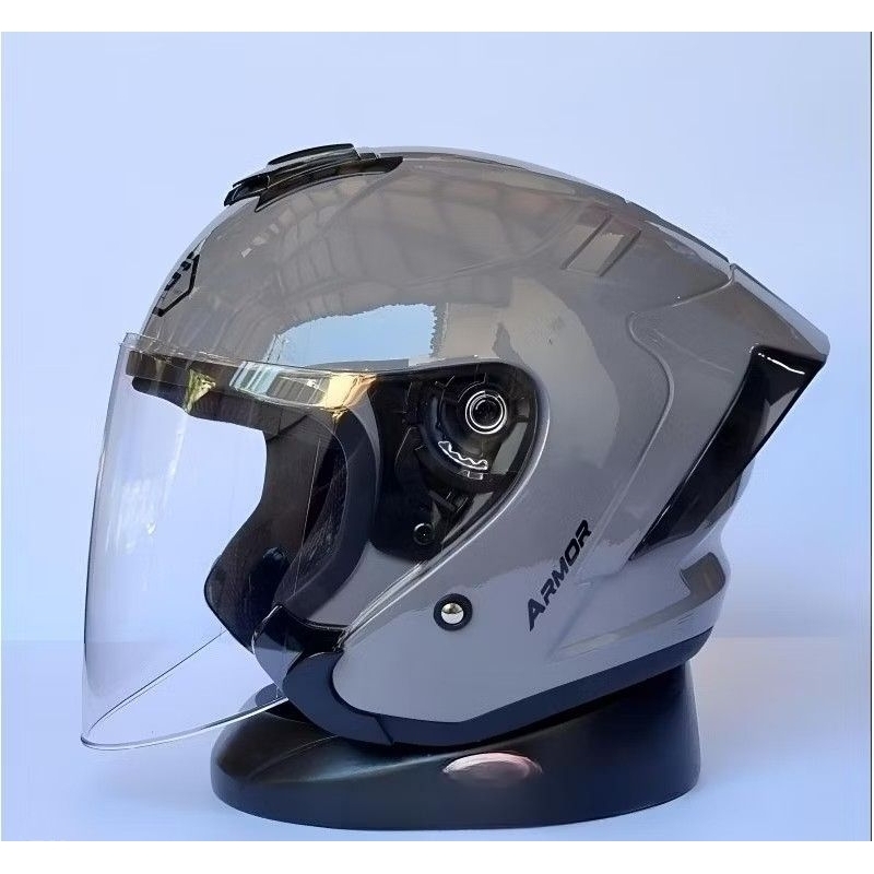 Jual Helm JS Armor solid sni warna grey glossy helm pria wanita helm ...