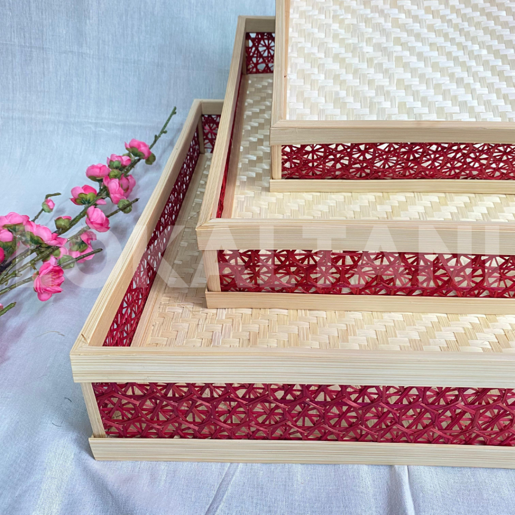 Jual Tampah Tumpeng Anyaman Bambu Kotak / Nampan Bambu Besar Laba Merah ...