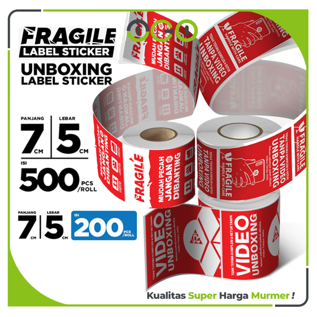 Jual Stiker Sticker Fragile Unboxing 200pcs dan 500pcs Per Roll Rusfet ...