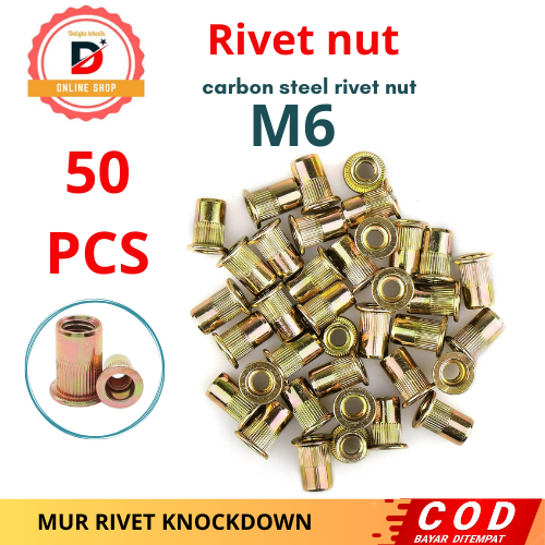 Jual 50Pcs Rivet Nut M6 Rivnut Rivet Nut mur tanam rivnut mur furniture knockdown Mur Rivet Nut ...