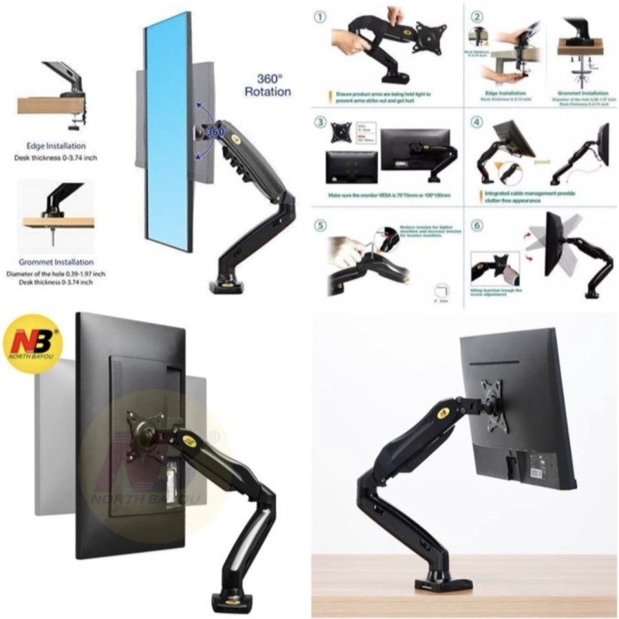 Jual NORTH BAYOU NBF80 NB F80 GAS SPRING BRACKET TV MONITOR MEJA ...