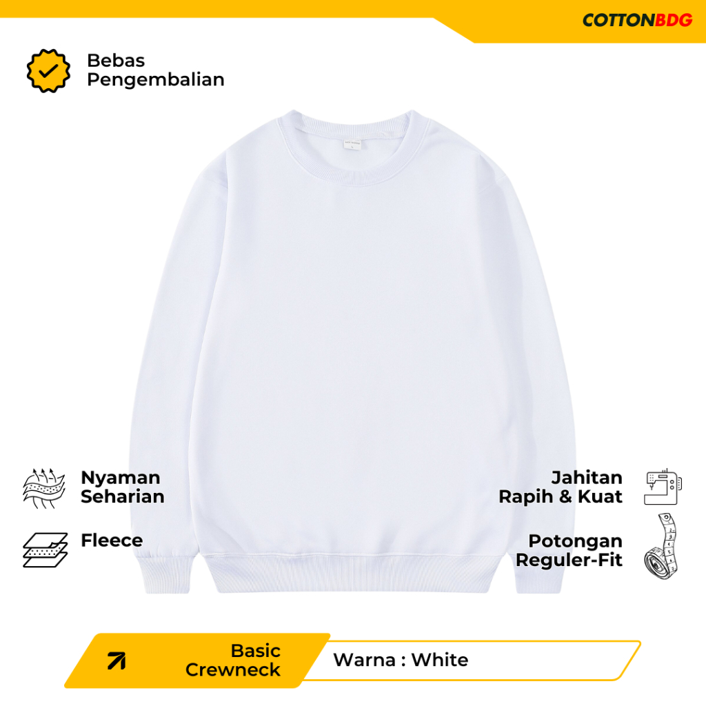 Jual Sweater Crewneck Polos Pria Wanita Bahan Fleece Warna Putih Size M ...
