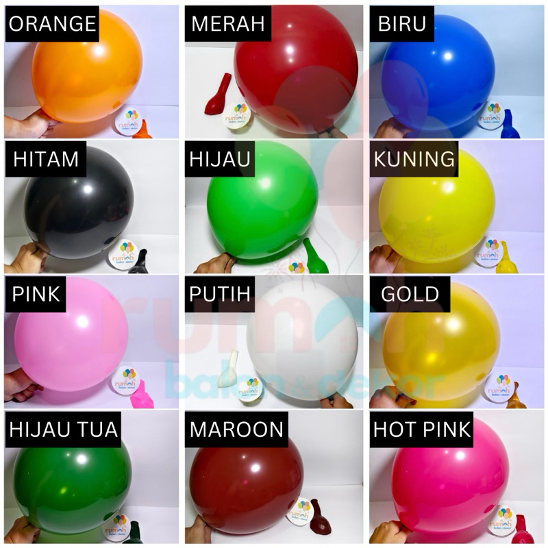 Jual BALON LATEX DOFF ANEKA WARNA / BALON DOFF 12 INCH PER PAK ISI 10 ...