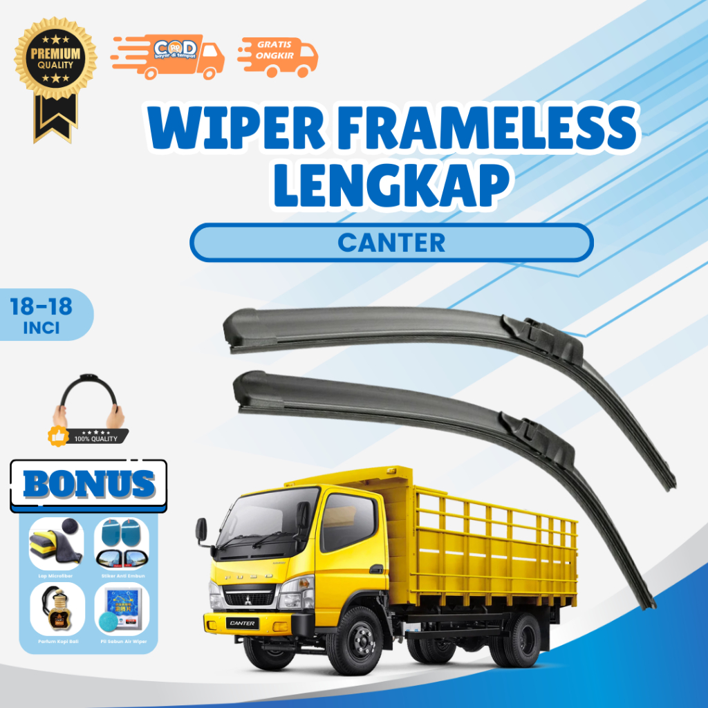 Jual Wiper Frameless Single Karet - CANTER Ukuran 18 & 18 Inci + Bonus ...