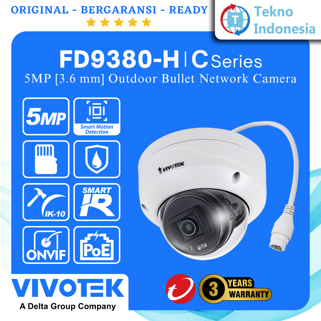Jual Tekno Indonesia - IP Camera Vivotek FD9380-H H.265 5MP WDR Dome ...