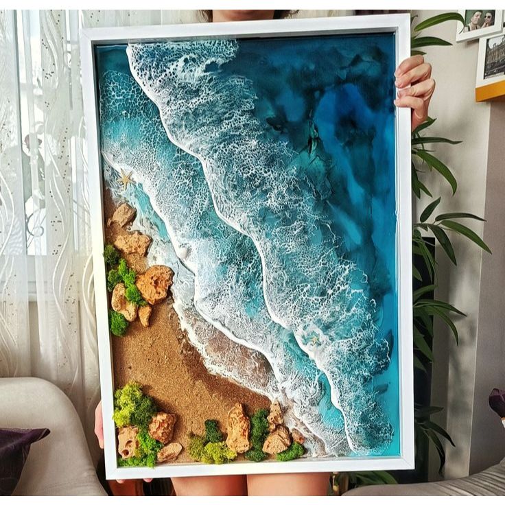 Jual Seni dinding berbingkai resin gelombang laut besar dekorasi tepi ...