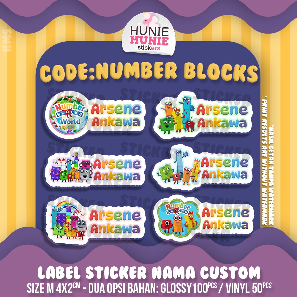Jual Sticker Label Nama Custom - Number Blocks Block (100pcs+) Angka ...
