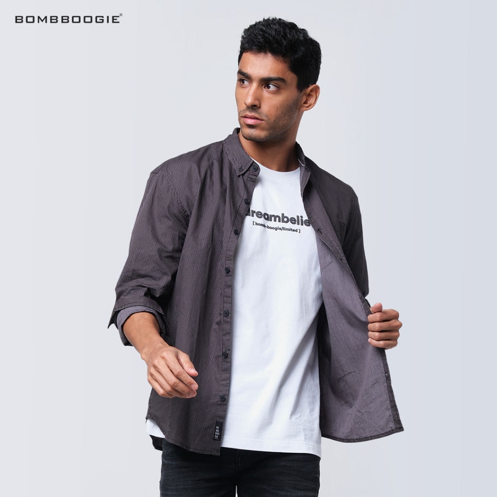 Jual Bombboogie Kemeja Pria Pixel Black Grey 24566B5BG | Shopee Indonesia