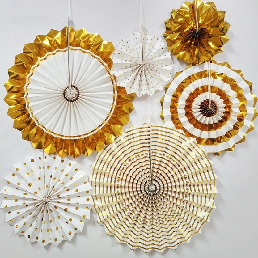 Jual SET Paperfan Paper Fan Flower Kipas Kertas Bunga GOLD 6 in 1 ...