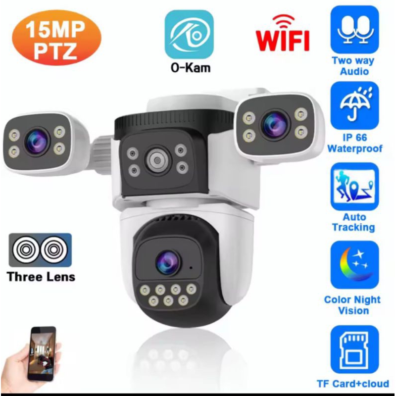 Jual New Cctv PTZ Outdoor IP Camera App O-Kam Pro Triple Lens Full ...