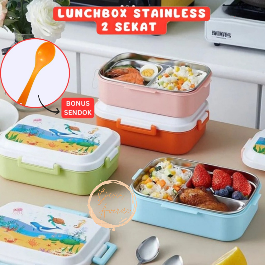 Jual Lunch Box Stainless Steel Kotak Makan Bekal Anak Sekolah 3 Sekat Motif Dolphin Souvenir ...