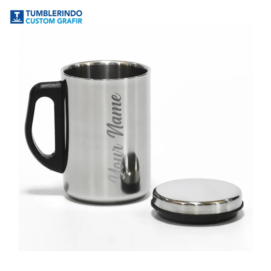 Jual Tumbler Mug Kopi Gagang Custom Grafir Laser Stainless Steel Tahan ...