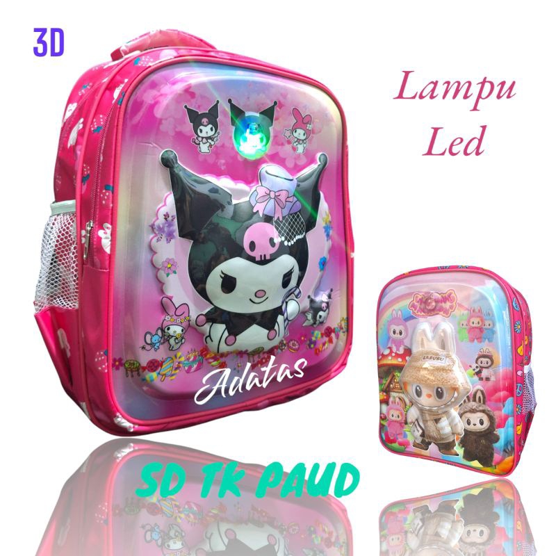 Jual ADATAS / KUROMI TAS ANAK PEREMPUAN 3D EMBOS LED SD TK PAUD BERAGAM KARAKTER | Shopee Indonesia