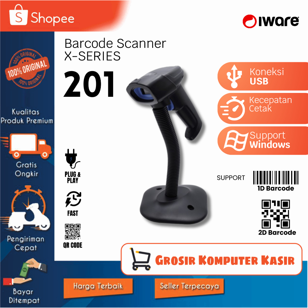 Jual Iware X-SERIES Scanner Barcode 201 / IW-201 AutoScan With Stand ...