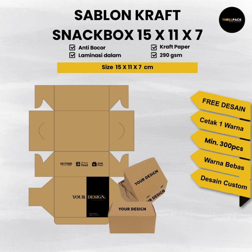 Jual Sablon Snack Box Kraft (P15 X L11 X T7) Custom Desain & Logo ...