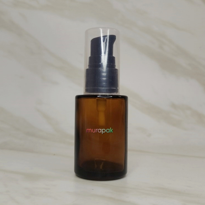Jual BOTOL PUMP LOTION 30ML COKLAT BENING / AMBER KACA BAHU DATAR - TUTUP WARNA PUTIH - SERUM ...