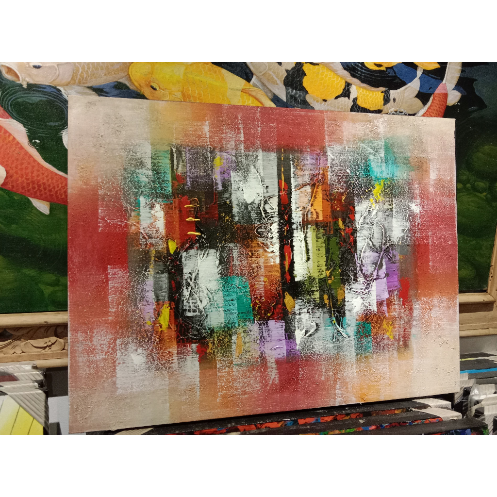 Jual lukisan abstrak merah 80 x 60 cm hiasan dinding | Shopee Indonesia