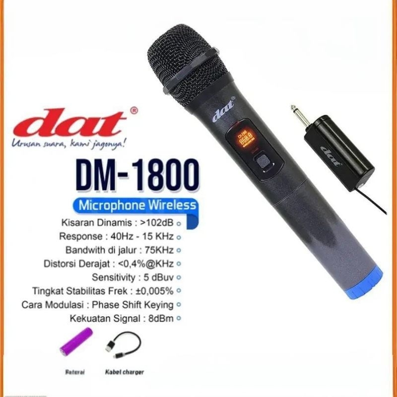 Jual DAT PROFESSIONAL MICROPHONE WIRELESS UHF DM-1800 DM-3000U 1 MIC | Shopee Indonesia