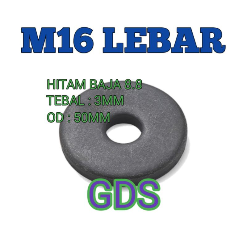 Jual M16 Lebar Ring Plat Baja Hitam / Washer Plat Baja 8.8 16MM Tebal ...