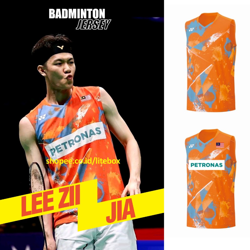 Jual Jersey Badminton Lee Zii Jia LZJ 10570 Malaysia / Kaos Bulu Tangkis Orange Singlet Dry fit ...